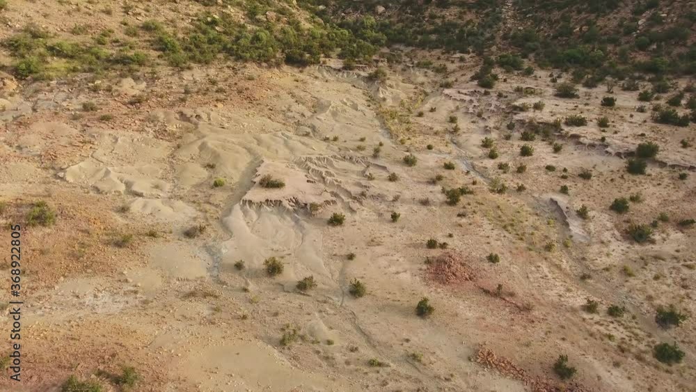 Aerial view of severe soil erosion in an arid region of South Africa ...