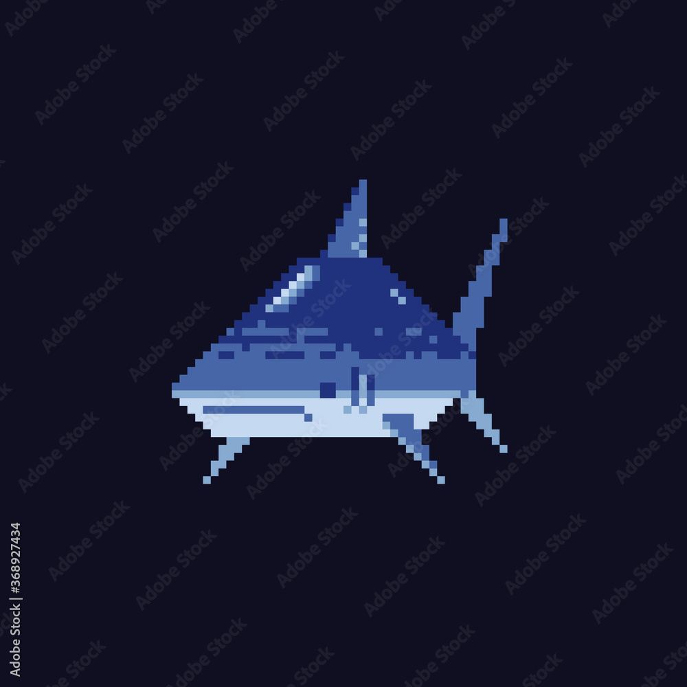 Shark sea predatory fish isolated vector illustration. Pixel art flat ...