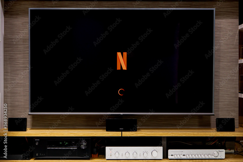 BANGKOK, THAILAND - AUGUST 3rd, 2020 : Netflix app logo is loading on ...