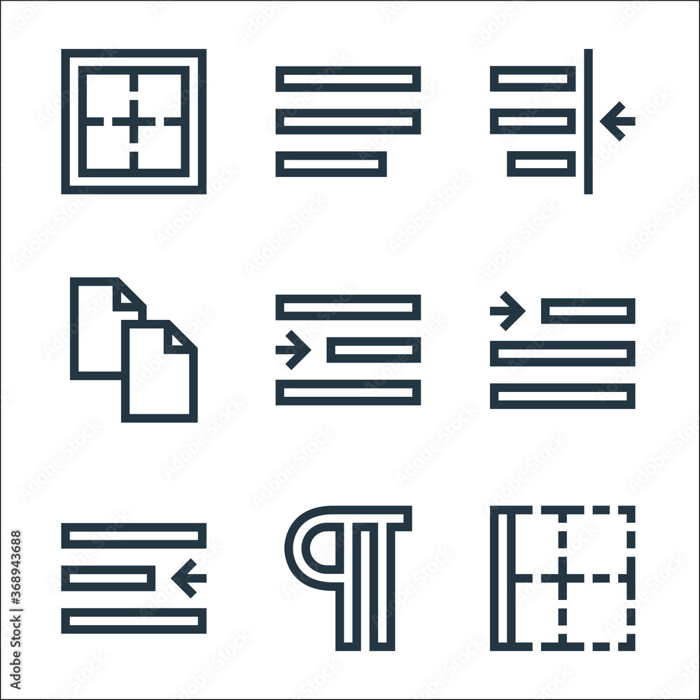 text editor line icons. linear set. quality vector line set such as border, paragraph adjustment ...