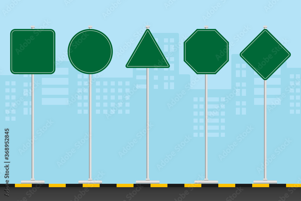 Set of signs road is located along the road amidst the vast capital ...