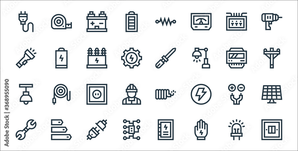 electrician tools and line icons. linear set. quality vector line set ...