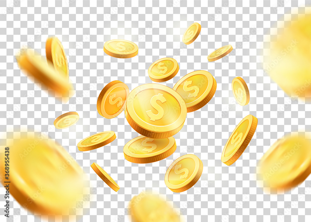 Realistic Gold coins explosion. Isolated on transparent background.gold ...
