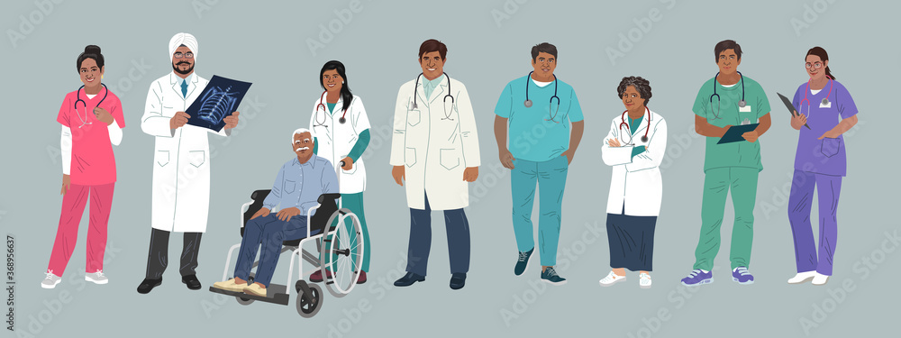 Indian Medics. Medical Characters. Doctors and nurses round portraits ...
