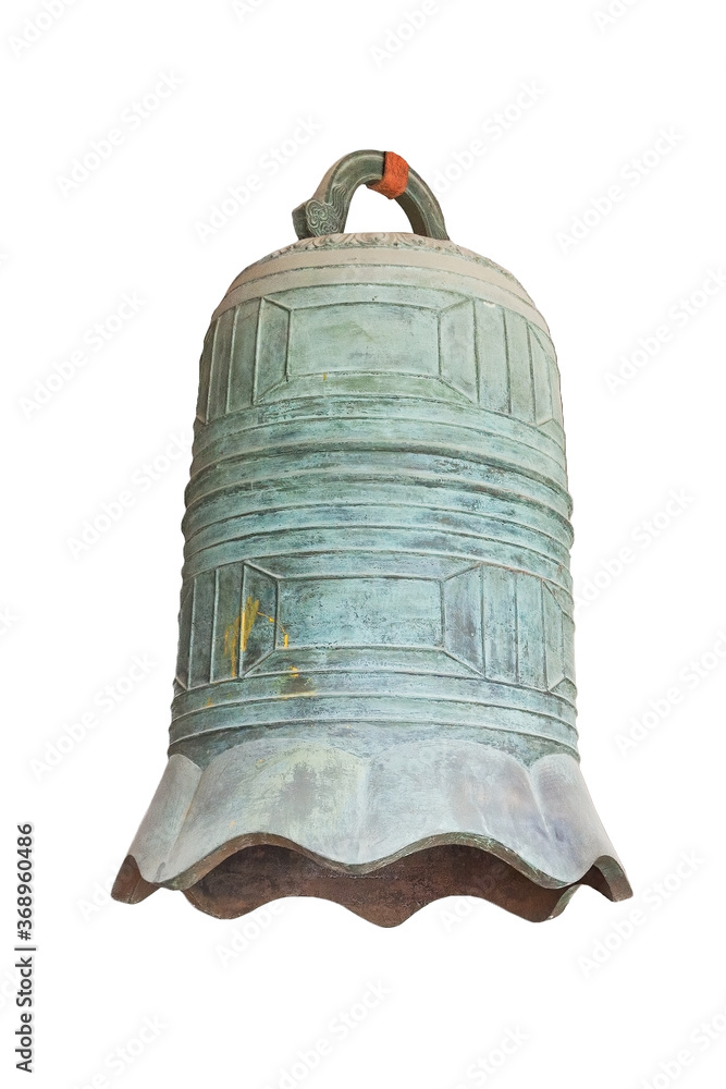 Chinese old style big bronze bell isolated on white. The bronze bell is ...