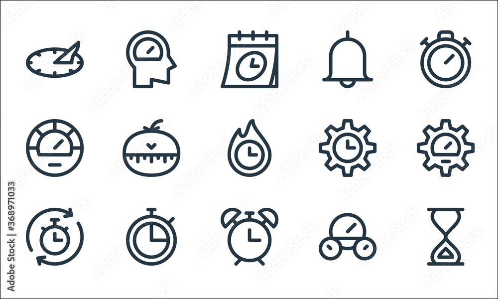 speedometer and time line icons. linear set. quality vector line set ...