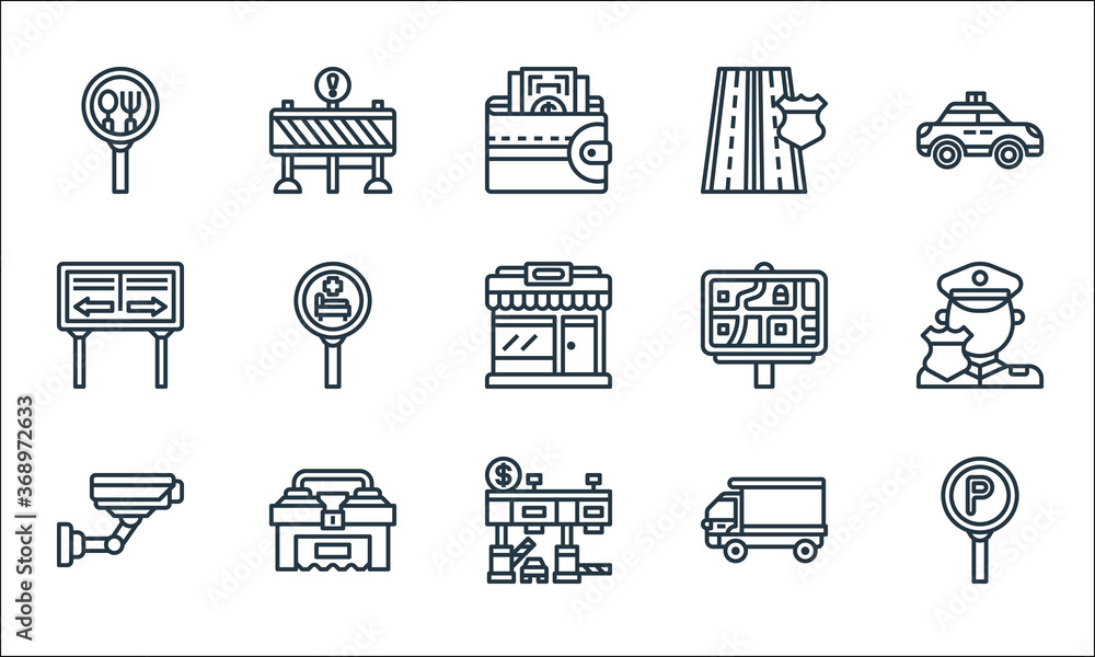 motorway line icons. linear set. quality vector line set such as ...