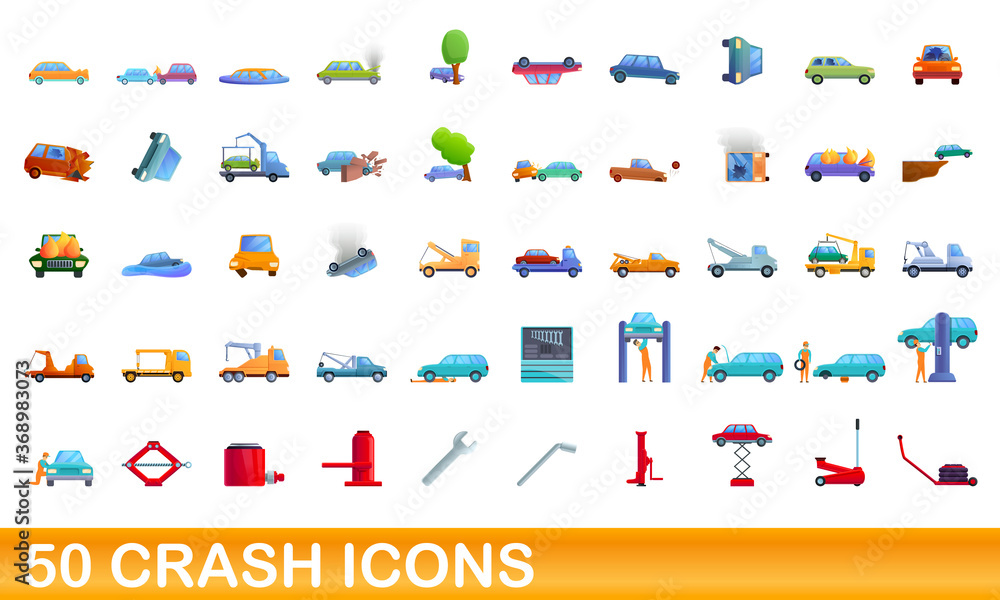 50 crash icons set. Cartoon illustration of 50 crash icons vector set ...