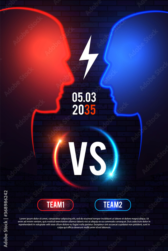 Versus. Sport competition template with men s heads silhouette and ...