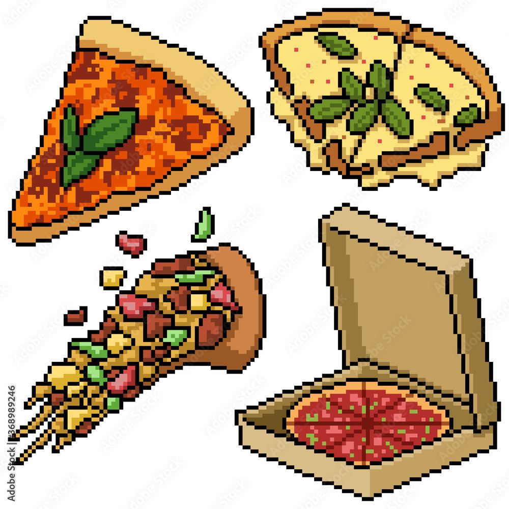 pixel art set isolated pizza meal Stock Vector | Adobe Stock