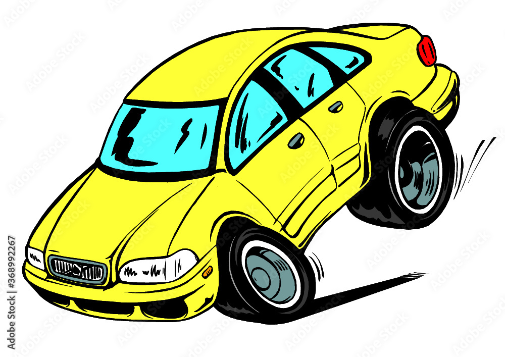 Cartoon old Volvo car panic brakes Stock Vector | Adobe Stock