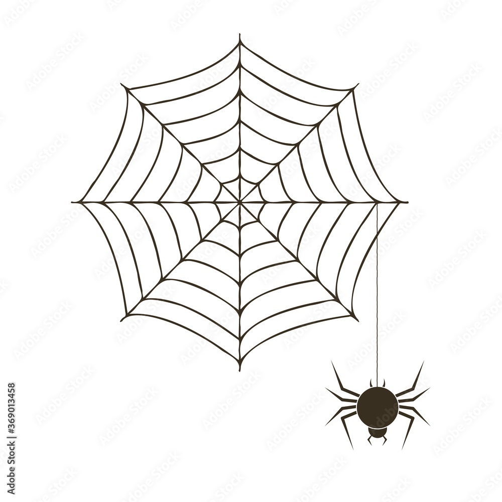 Creepy spider web over white background with spider. Vector halloween ...