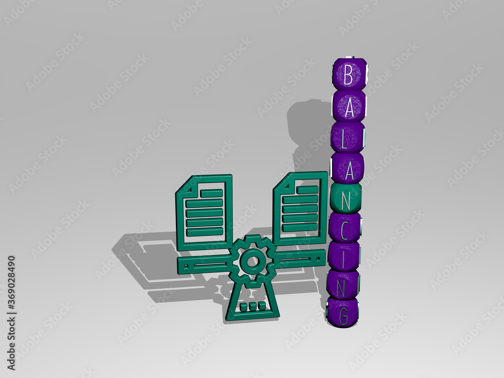 3D graphical image of BALANCING vertically along with text built around ...