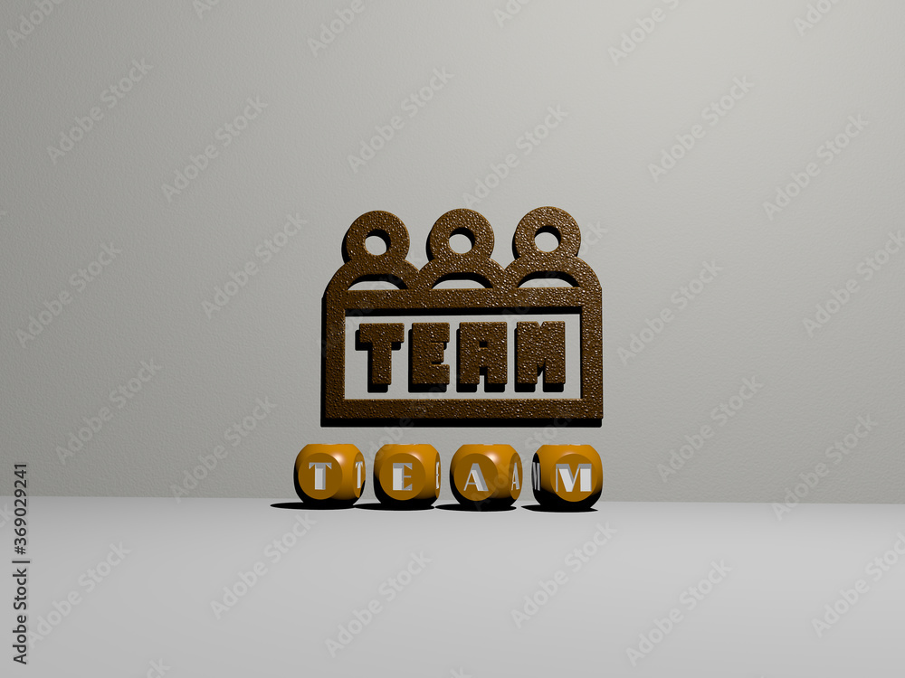 3D graphical image of team vertically along with text built by metallic ...