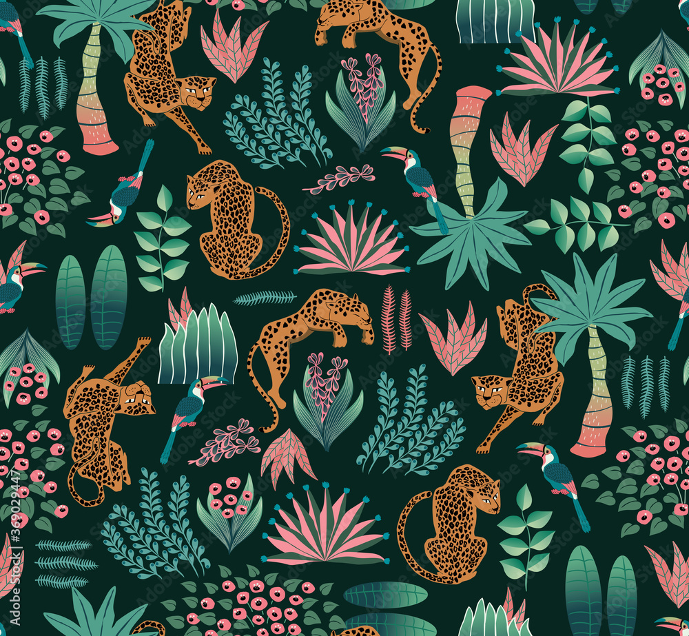 Vector illustration of seamless Exotic Jungle pattern. Design for ...