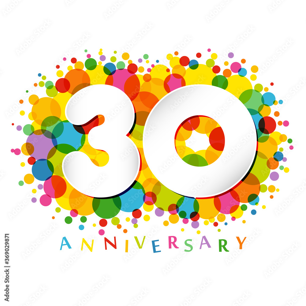 30 th anniversary numbers. 30 years old coloured congrats. Cute ...