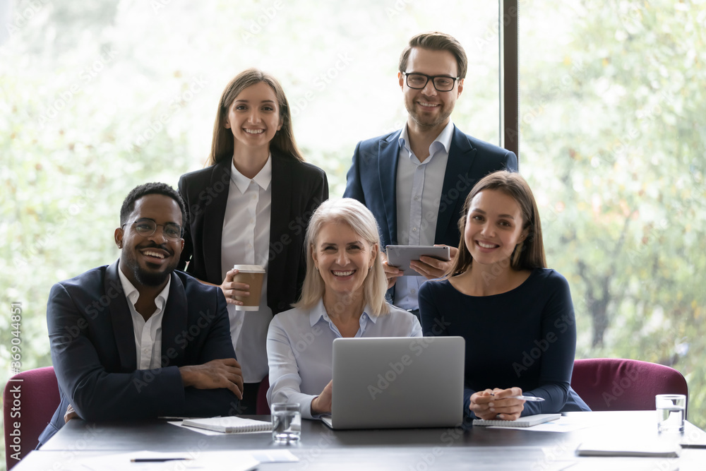 Happy multi national staff portrait. African and Caucasian young and ...
