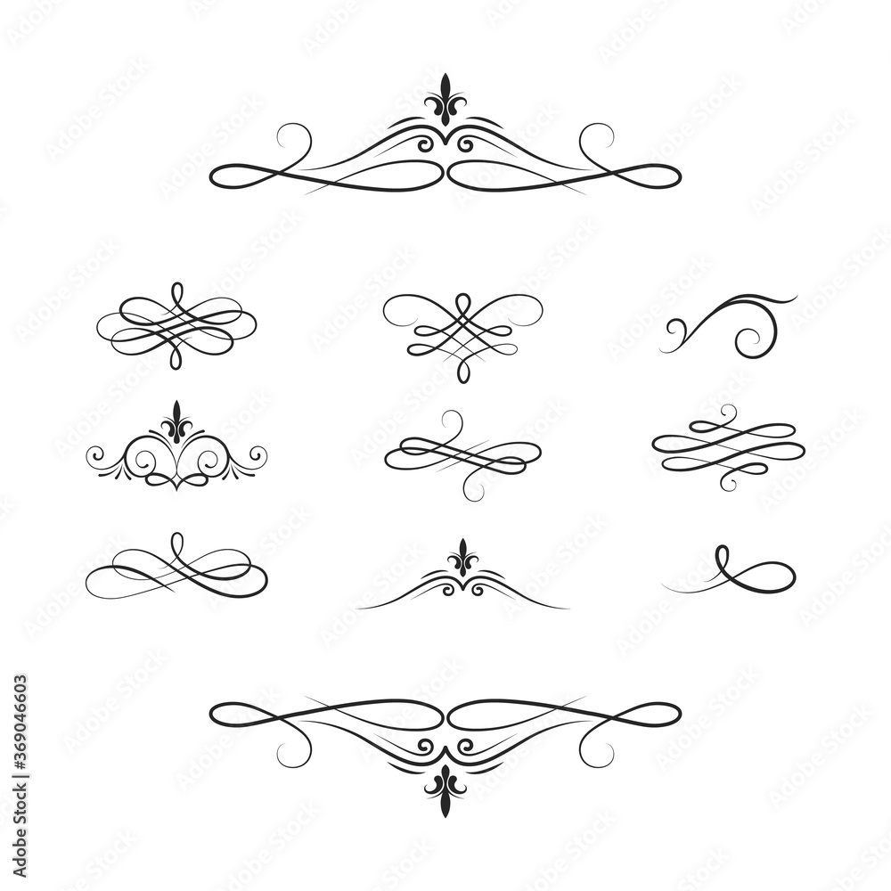 Set of swirl dividers. Filigree vignette scrolls. Vector isolated ...