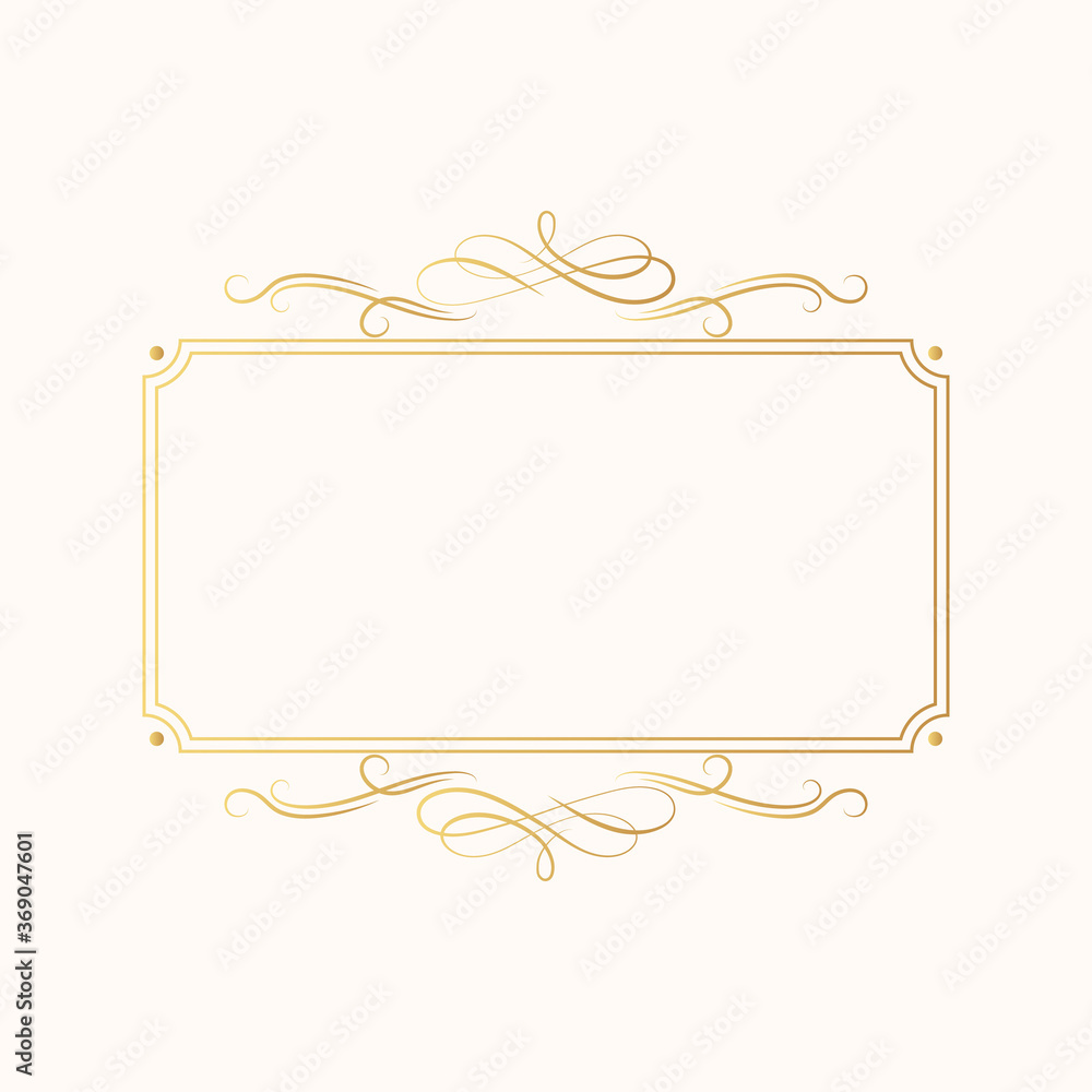 Hand drawn golden vintage rectangular swirl border in royal style ...