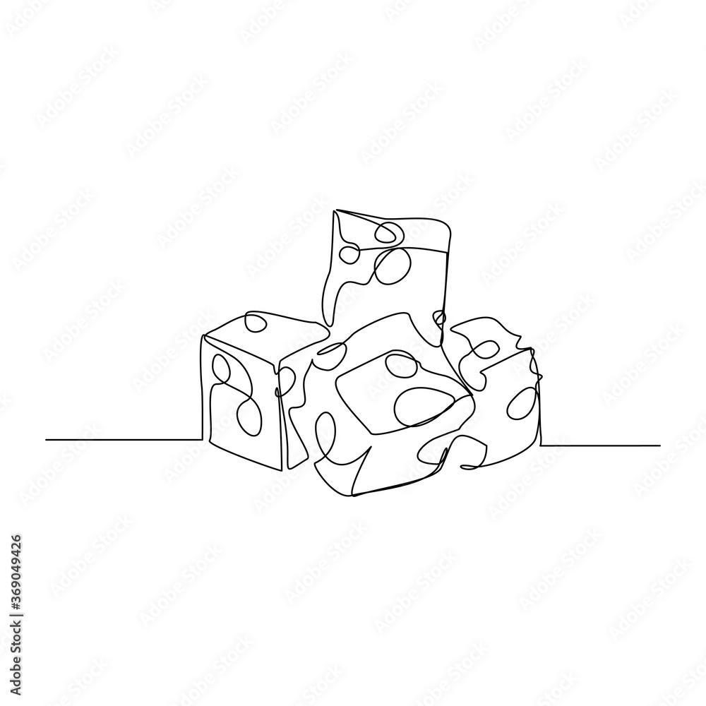 continuous line drawing of sliced cheese with hole. vector illustration ...
