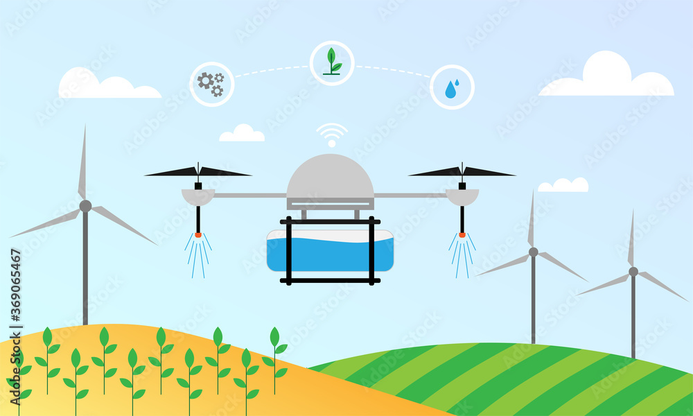 vector illustration of smart farming using drone technology, safety and ...