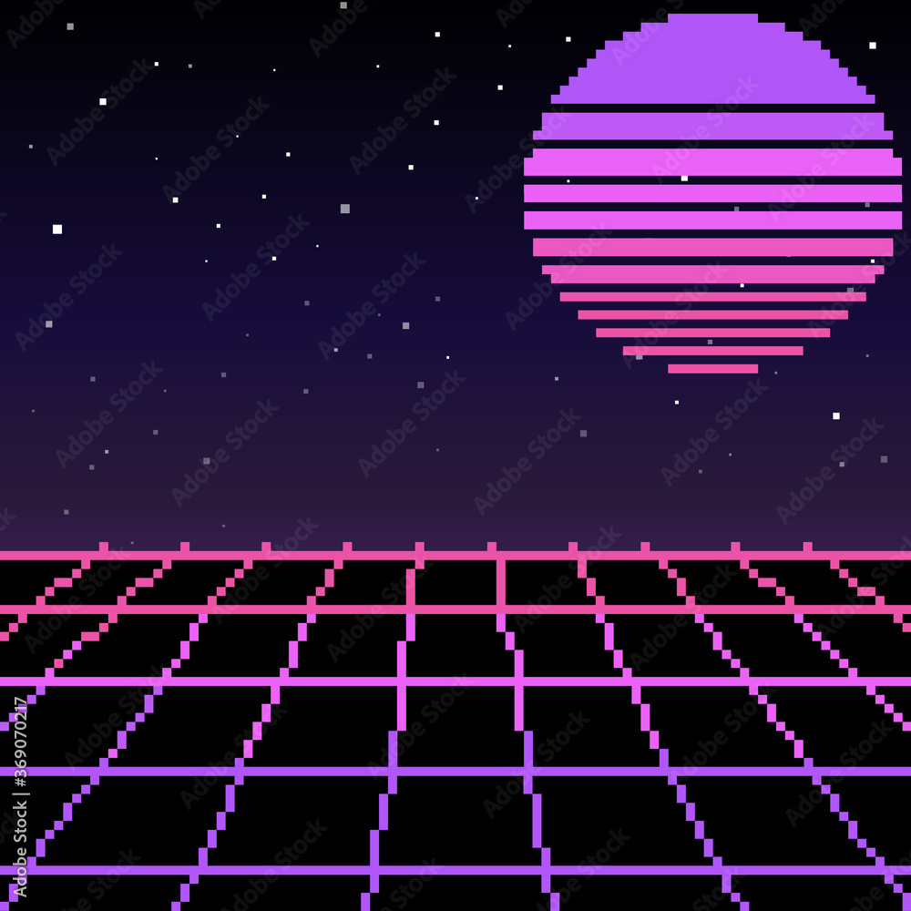 Vector pixel art of 80s Retro sci-Fi background. Pixel art background ...