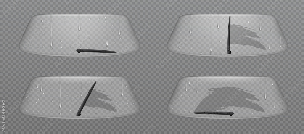 Car wiper clean windscreen, glass windshield with rain drops ...