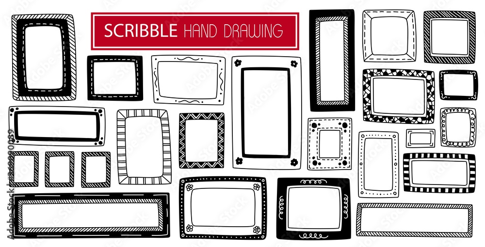 Set Hand drawn scribble frame isolated on white. Doodle cartoon frames ...
