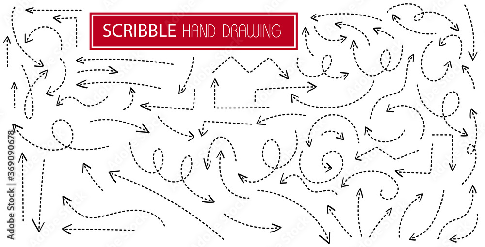 Big set black scribble arrows icons in hand drawn style. Doodle arrow ...