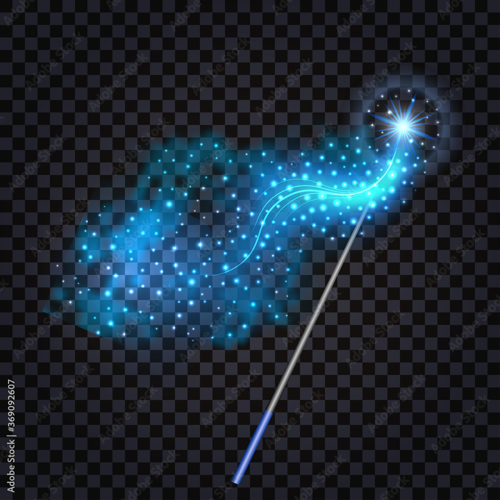 Magic wandwith fantasy light effect. Magic blue glowing light and ...