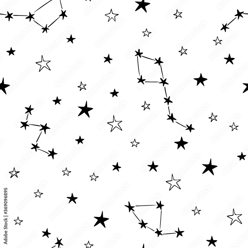 Stars constellations vector seamless pattern design hand-drawn. Space ...
