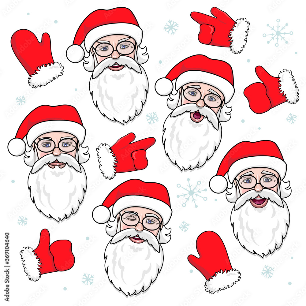 Set of Santa Claus different emotions and hand signs. Father Christmas ...
