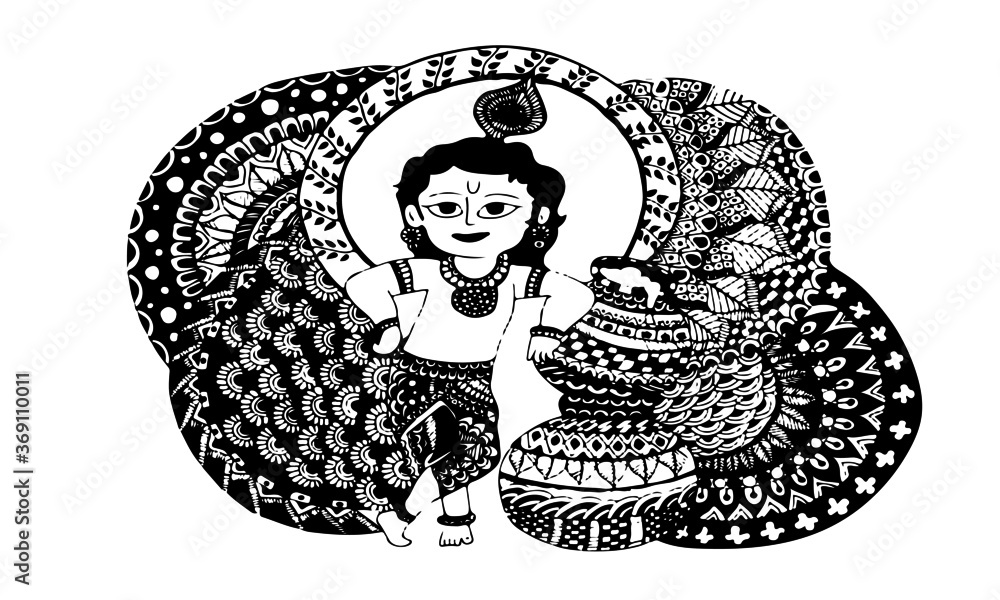 Vector illustration Krishna, Mandala art Krishna , Mandala illustration ...