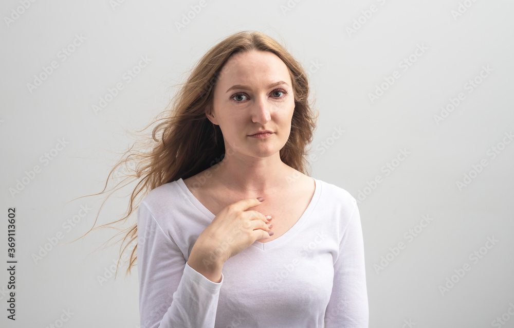 Caucasian confident woman with golden hair. Concept of no emotional ...