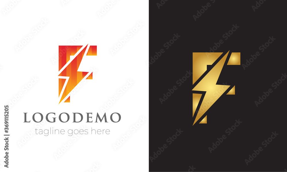 Vetor de Initial letter F logo template with Power icon .This font with ...