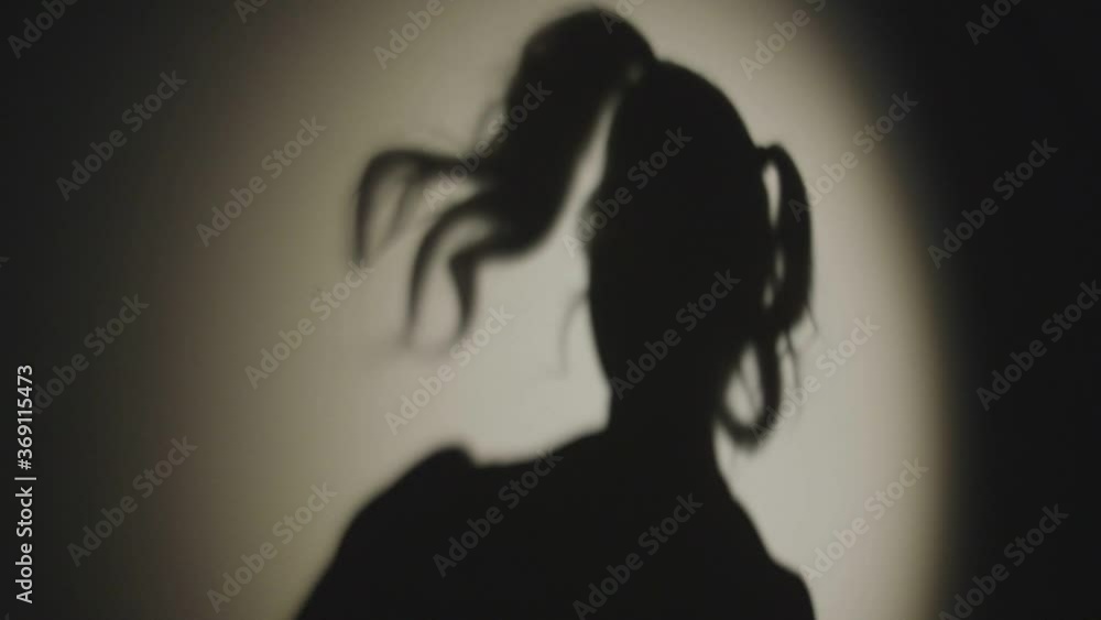 Crime Scene. Shadow of Strange Young Woman Killer Holding Knife. Dark ...