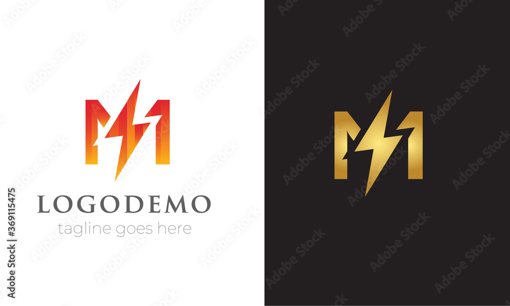 Initial letter M logo template with Power icon .This font with ...