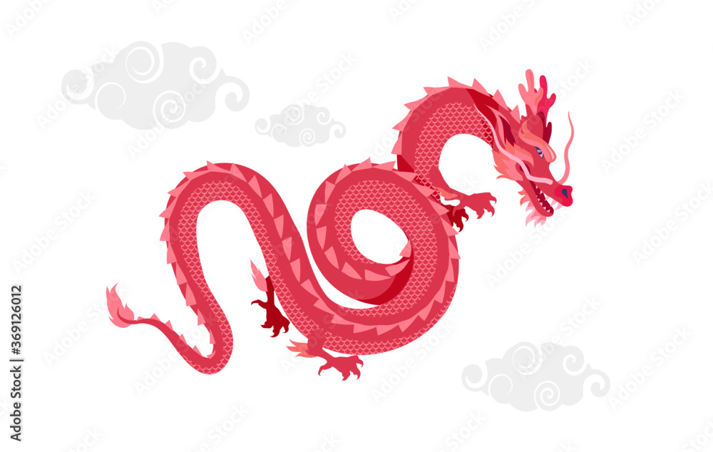 Red color dragon cartoon vector illustration Stock Vector | Adobe Stock