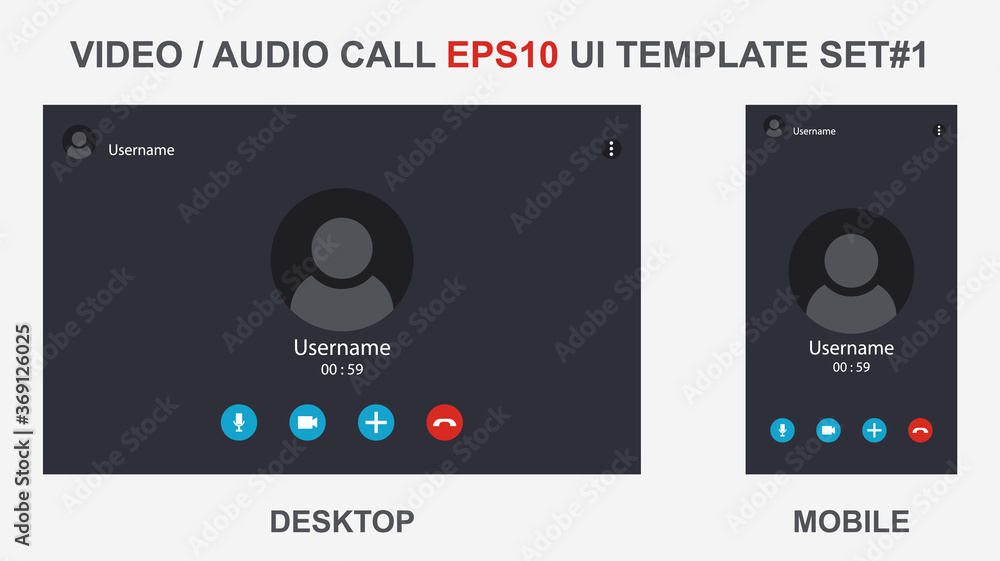 Online video call interface template with user icon. Vector UI screen ...