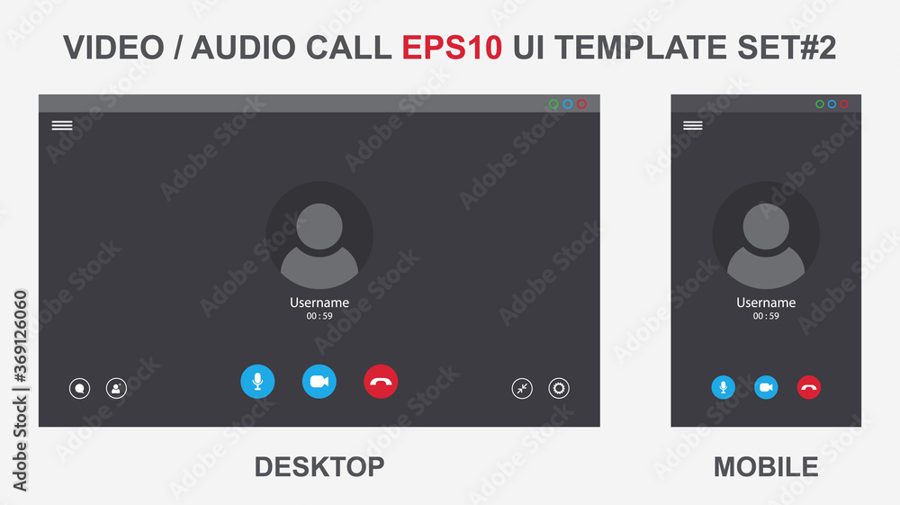 Online video call interface template with user icon. Vector UI screen ...