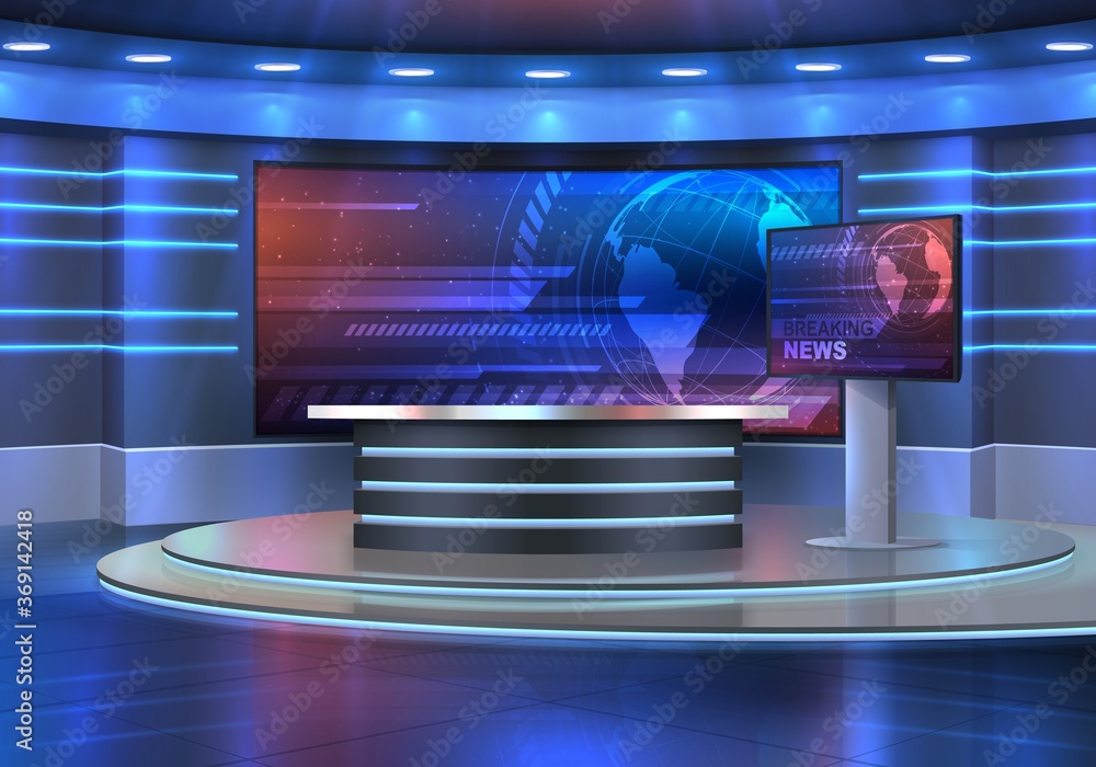 Studio interior for news broadcasting, vector empty placement with ...