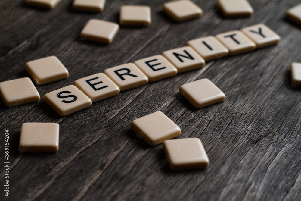 Serenity Text. Flat lay photography - Word/s made with lettered tiles ...