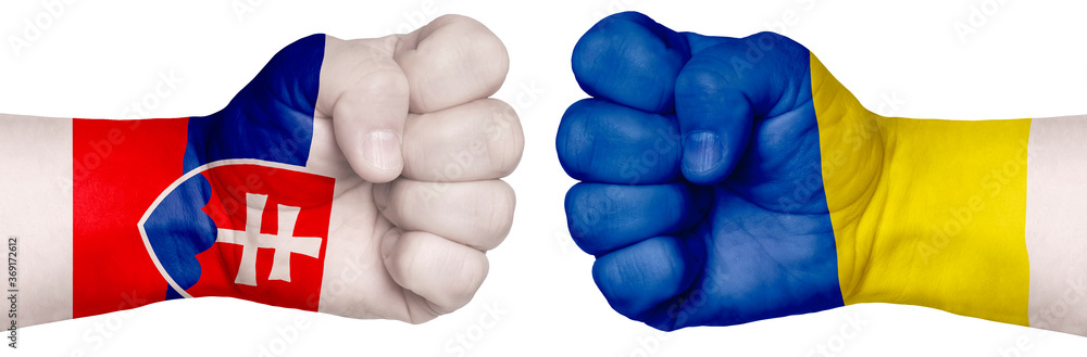 Foto de Two hands are clenched into fists and are located opposite each ...