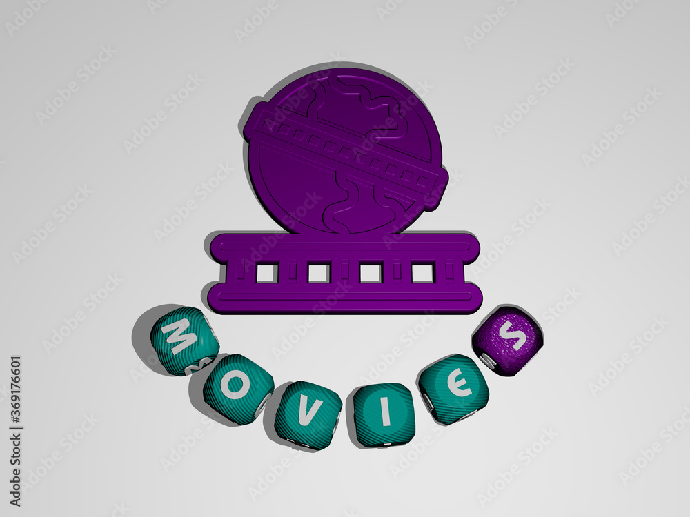 3D illustration of movies graphics and text around the icon made by ...