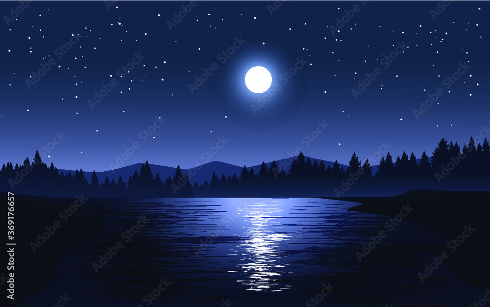 night landscape with moon and stars Stock Vector | Adobe Stock