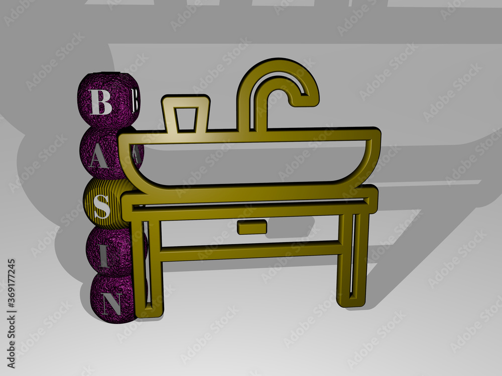3D graphical image of BASIN vertically along with text built around the ...
