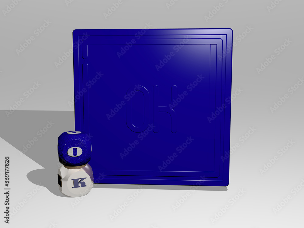 3D representation of ok with icon on the wall and text arranged by ...