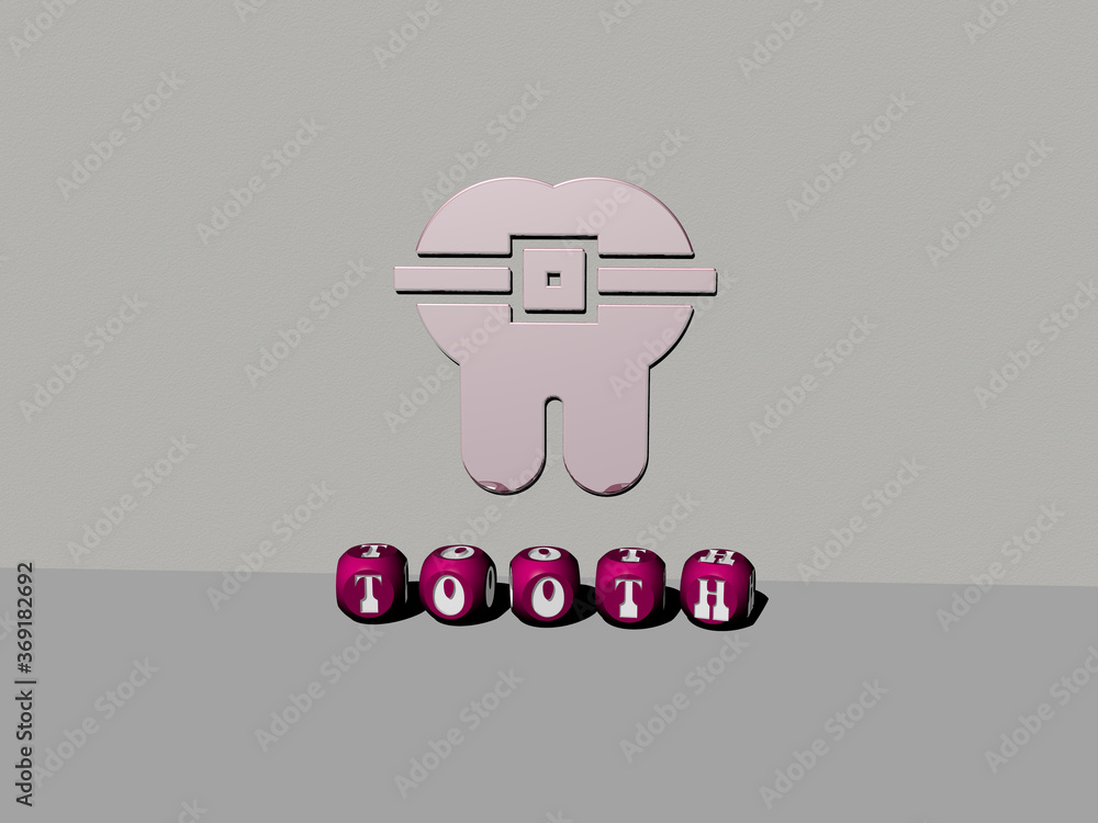 3D representation of TOOTH with icon on the wall and text arranged by ...