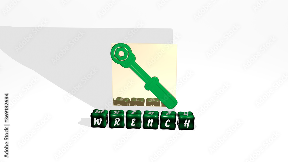 3D graphical image of wrench vertically along with text built by ...