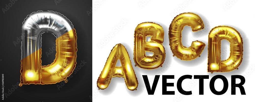 ABCD gold letter balloons on white background. Golden alphabet balloon ...